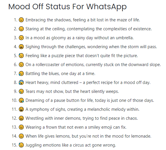 100 Mood Off Status For WhatsApp - statusocean
